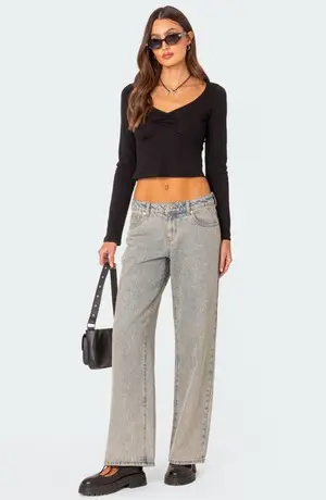 EDIKTED Nat Ruched Crop Top - Black