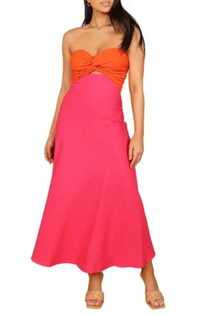 PETAL & PUP Rosetta Strapless Dress - Fuchsia/orange