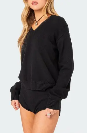 EDIKTED Comfort Club Oversize Crop Sweater - Black