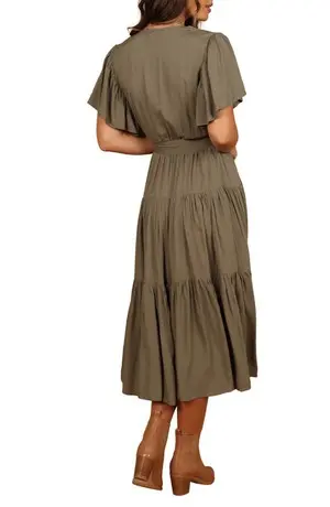 PETAL & PUP Barker Tiered Faux Wrap Dress - Olive