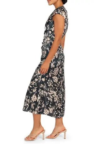 lisbeth midi dress blue floral Popelin Blue Short skirt with Embroidered Bib- Blue 3-4 main image 1