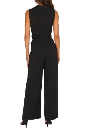 PETAL & PUP Sienna Belted Sleeveless Wide Leg Jumpsuit - Black