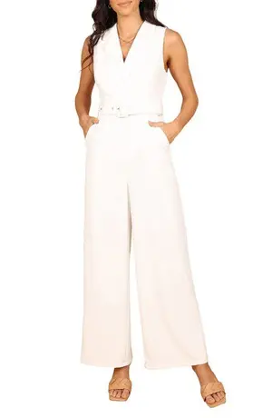PETAL & PUP Petal & Pup Sienna Belted Sleeveless Wide Leg Jumpsuit White