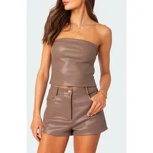 EDIKTED Martine Faux Leather Tube Top