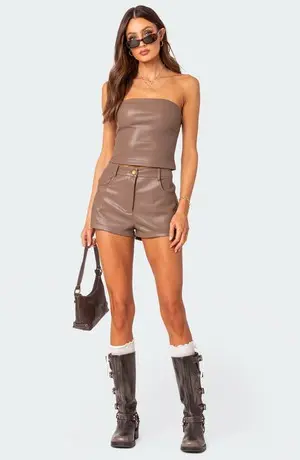 EDIKTED Martine Faux Leather Tube Top