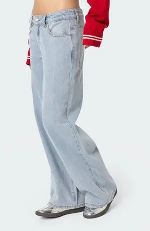 EDIKTED Washed Low Rise Jeans - Light-blue