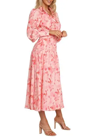 PETAL & PUP Forever Print Long Sleeve Tiered Midi Dress
