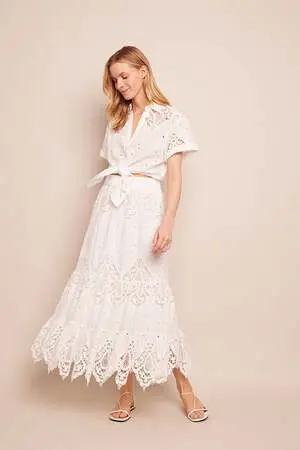 Cara Cara Chase Tiered Skirt - White Embroidered Eyelet