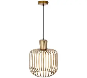 RIVER OF GOODS 11.75'w Antique Brass Caged Pendant Light - One-color