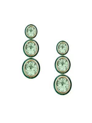Goshwara Mélange 18k Yellow Gold & Malachite Triple Drop Earrings - Prasiolite