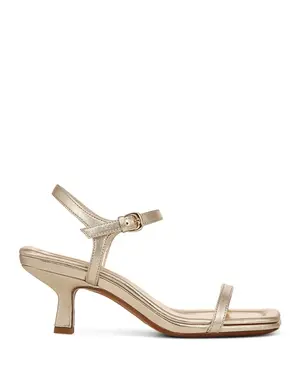 Vince Coco Square Toe Kitten Heel Sandals - Gold