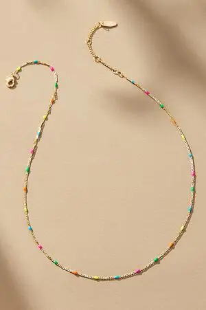 Anthropologie By Anthropologie Delicate Bead Necklace Green Pattern