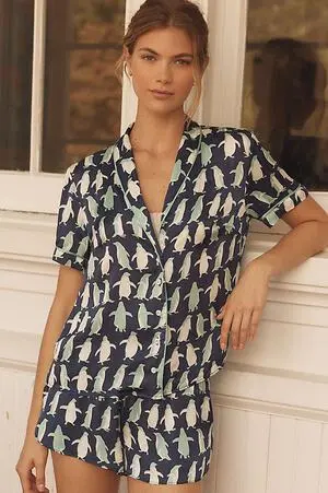 LYREBIRD The Silky Pajama Top - Emily Taylor Penguin Print