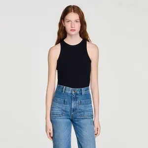 Sandro Embroidered Vest Top - Black