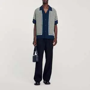 Sandro Short-sleeved Patterned Shirt - Dark Blue