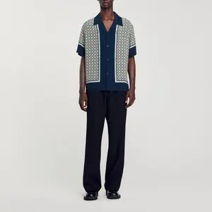 Sandro Short-sleeved Patterned Shirt - Dark Blue