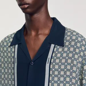Sandro Short-sleeved Patterned Shirt - Dark Blue