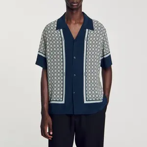Sandro Short-sleeved Patterned Shirt - Dark Blue