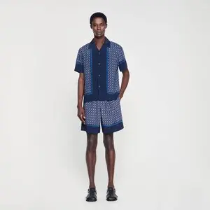 Sandro Short-sleeved Patterned Shirt Navy Blue