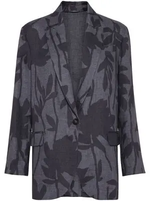 Brunello Cucinelli Linen Leaf Print Blazer