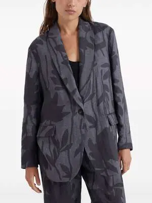 Brunello Cucinelli Linen Leaf Print Blazer