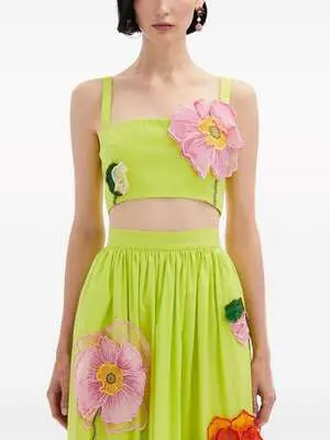 Oscar De La Renta Floral-appliqué Cropped Tank Top
