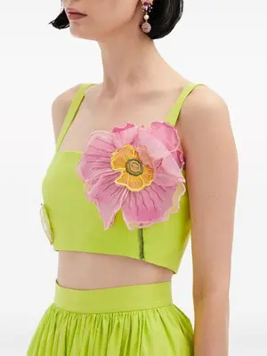 Oscar De La Renta Floral-appliqué Cropped Tank Top