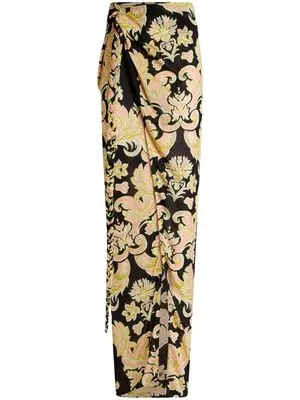 Etro Floral-print Sarong Skirt - Black