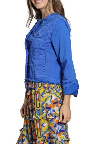 APNY Frayed Collarless Denim Jacket - Dazzling Blue