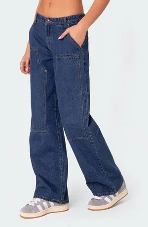 EDIKTED Ayla Low Rise Carpenter Jeans - Blue