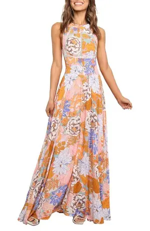 PETAL & PUP Newell Floral Halter Maxi Dress
