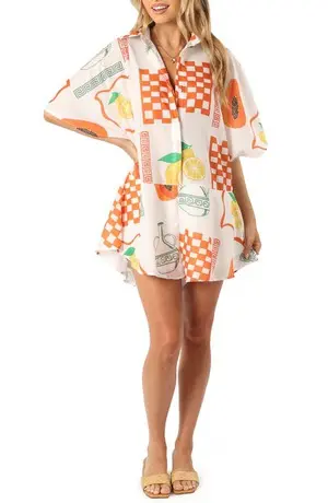 PETAL & PUP Sebastian Fruit Print Romper - White Orange