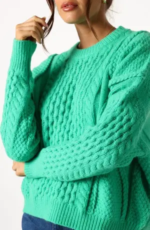 PETAL & PUP Bentley Mixed Stitch Oversized Sweater - Green