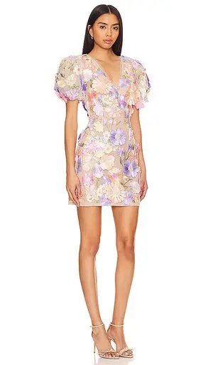 ELLIATT Anthea Dress With Puff Sleeves And Floral Embellishments
