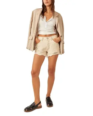 Free People Distressed Denim Shorts - Ecru