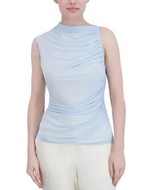 Bcbgmaxazria Asymmetric Shirred Mesh Top