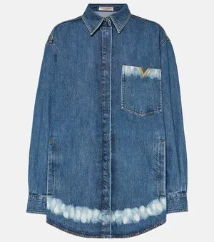 Valentino Garavani Vgold Distressed Denim Shirt - Blue