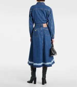 Valentino Garavani Vgold Distressed Denim Midi Skirt