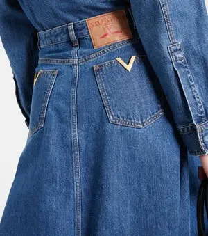 Valentino Garavani Vgold Distressed Denim Midi Skirt