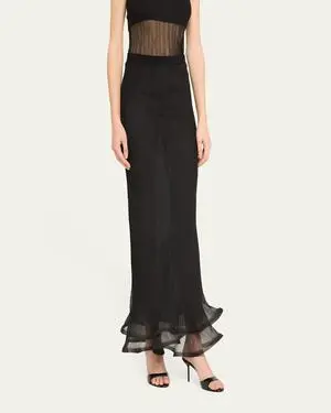 Simkhai Kelso Ruffled Plisse Maxi Skirt - Black