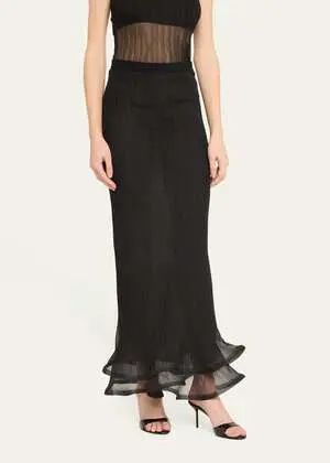Simkhai Kelso Ruffled Plisse Maxi Skirt - Black