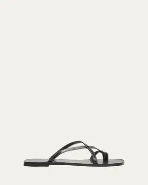 THE ROW THE ROW Link Leather Flat Slide Sandals - Black