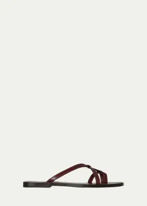 THE ROW Link Leather Toe-Loop Slide Sandals - Framboise