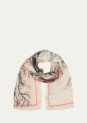 Alexander McQueen Skeleton Maiden Wool Scarf - 9274 Ivory Red
