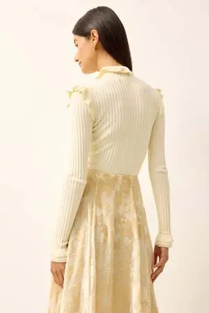 MARIE OLIVER Fitted Ruffle Turtleneck - Whitecap