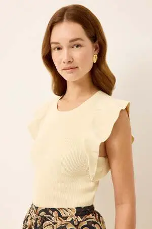 MARIE OLIVER Rory Ribbed Top - Macadamia