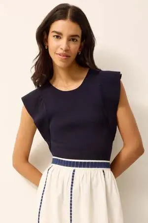 MARIE OLIVER Rory Ribbed Top Navy