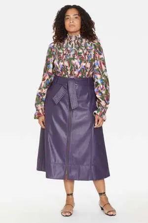 MARIE OLIVER Greenwich A-line Midi Skirt With Tie Belt - Plum