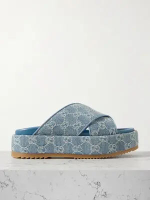 Gucci Angelina Denim-jacquard Platform Slides