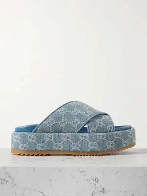 Gucci Angelina Denim-jacquard Platform Slides